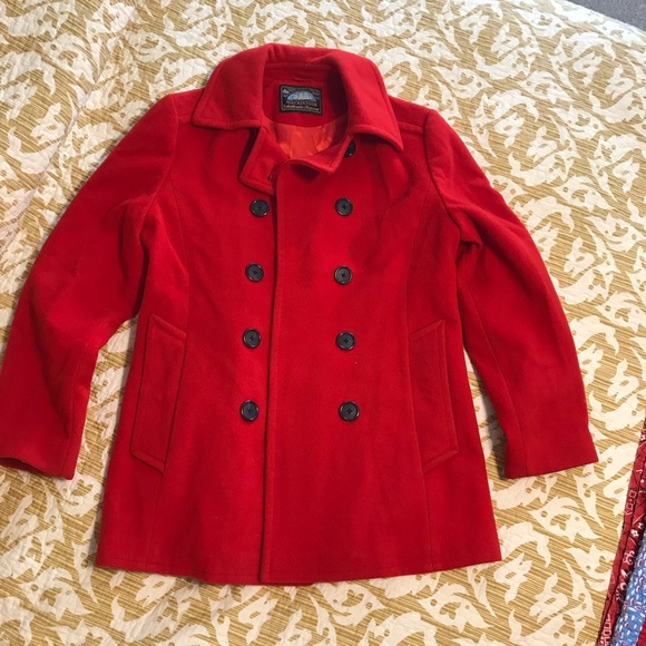 Vintage | Jackets & Coats | Vintage Red Pea Coat | Poshmark